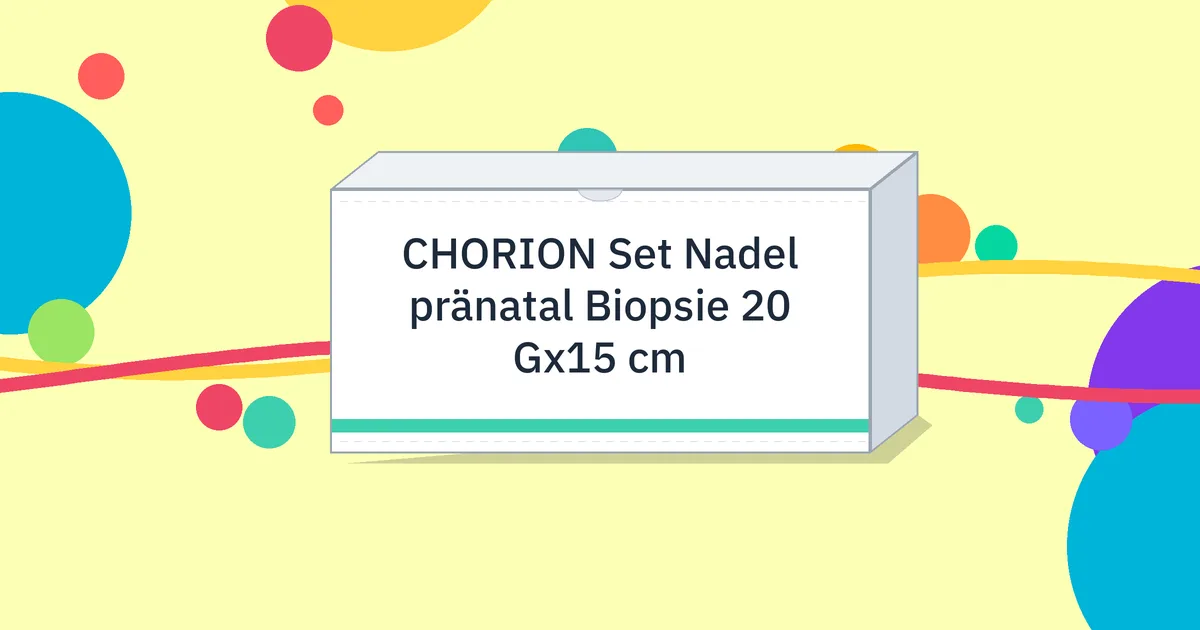 Symbolbild: Packung mit der Aufschrift CHORION Set Nadel pränatal Biopsie 20 Gx15 cm (PZN 16920234) – Verfügbarkeit und Bezug in Apotheken in Frankfurt am Main