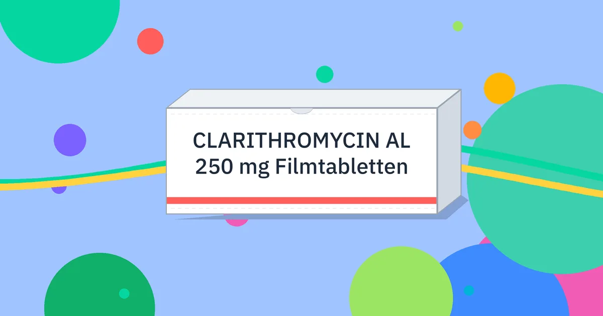 Symbolbild: Packung mit der Aufschrift CLARITHROMYCIN AL 250 mg Filmtabletten (PZN 03169811) – Verfügbarkeit und Bezug in Apotheken in Frankfurt am Main