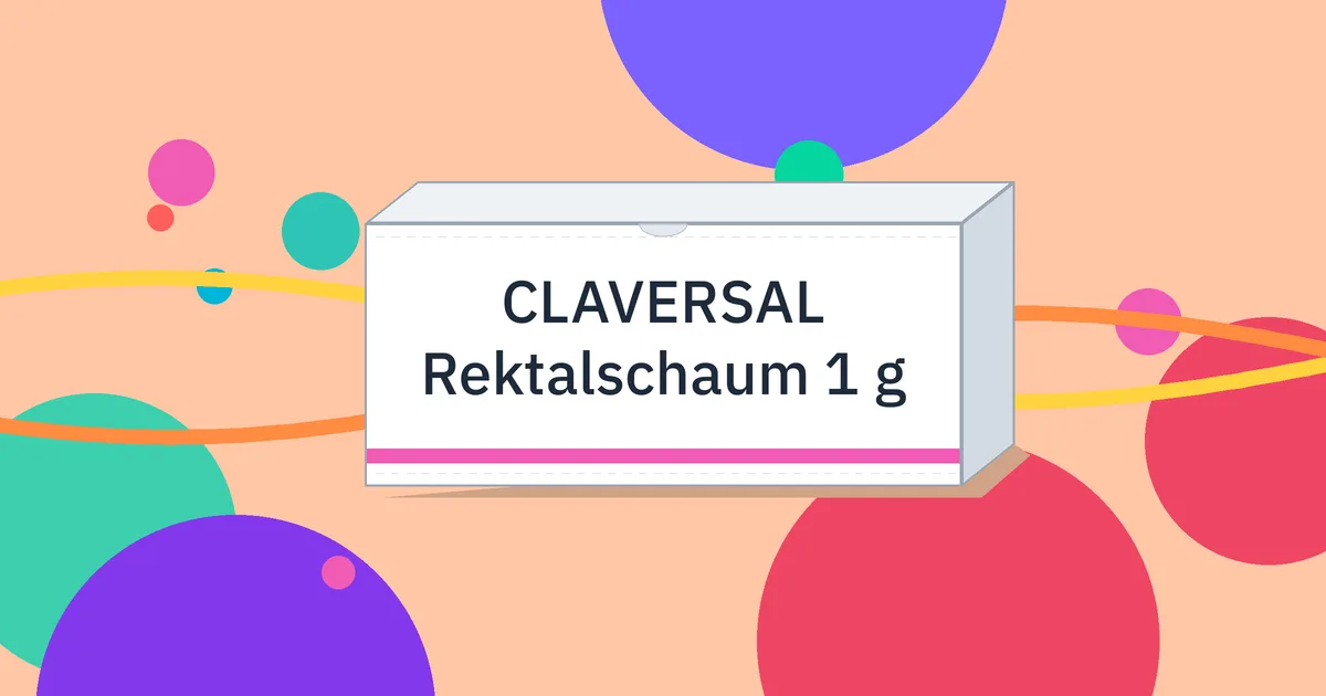 Symbolbild: Packung mit der Aufschrift CLAVERSAL Rektalschaum 1 g (PZN 06063993) – Verfügbarkeit und Bezug in Apotheken in Frankfurt am Main