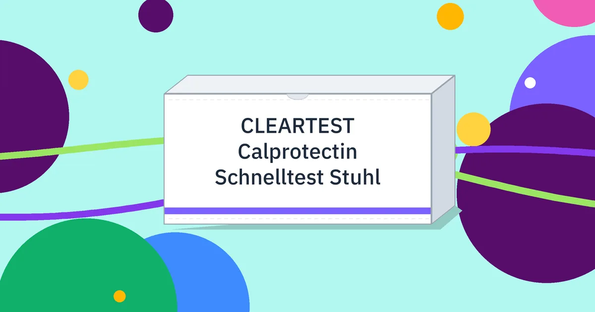 Symbolbild: Packung mit der Aufschrift CLEARTEST Calprotectin Schnelltest Stuhl (PZN 18038612) – Verfügbarkeit und Bezug in Apotheken in Frankfurt am Main