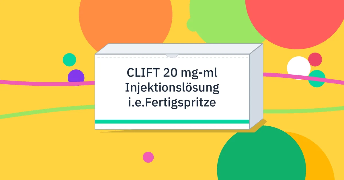 Symbolbild: Packung mit der Aufschrift CLIFT 20 mg-ml Injektionslösung i.e.Fertigspritze (PZN 19401693) – Verfügbarkeit und Bezug in Apotheken in Frankfurt am Main