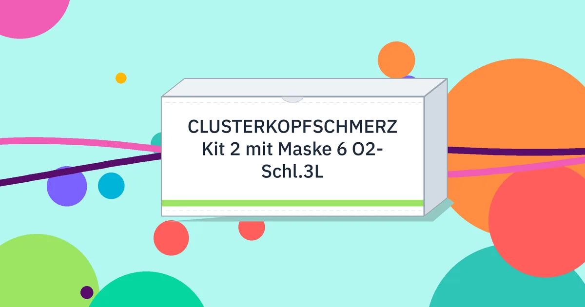 Symbolbild: Packung mit der Aufschrift CLUSTERKOPFSCHMERZ Kit 2 mit Maske 6 O2-Schl.3L (PZN 16573235) – Verfügbarkeit und Bezug in Apotheken in Frankfurt am Main