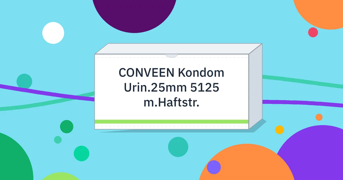 Symbolbild: Packung mit der Aufschrift CONVEEN Kondom Urin.25mm 5125 m.Haftstr. (PZN 02298966) – Verfügbarkeit und Bezug in Apotheken in Frankfurt am Main
