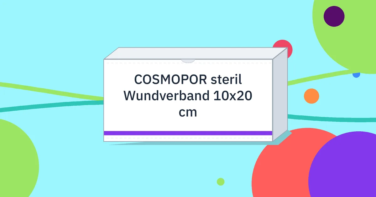 Symbolbild: Packung mit der Aufschrift COSMOPOR steril Wundverband 10x20 cm (PZN 19374097) – Verfügbarkeit und Bezug in Apotheken in Frankfurt am Main
