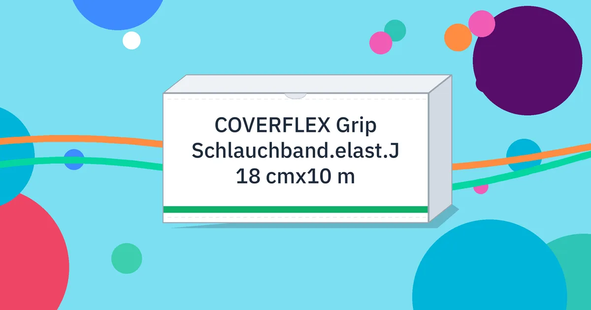 Symbolbild: Packung mit der Aufschrift COVERFLEX Grip Schlauchband.elast.J 18 cmx10 m (PZN 13971395) – Verfügbarkeit und Bezug in Apotheken in Frankfurt am Main