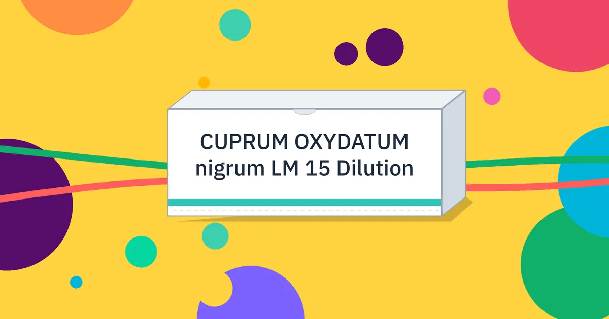 Symbolbild: Packung mit der Aufschrift CUPRUM OXYDATUM nigrum LM 15 Dilution (PZN 13458692) – Verfügbarkeit und Bezug in Apotheken in Frankfurt am Main