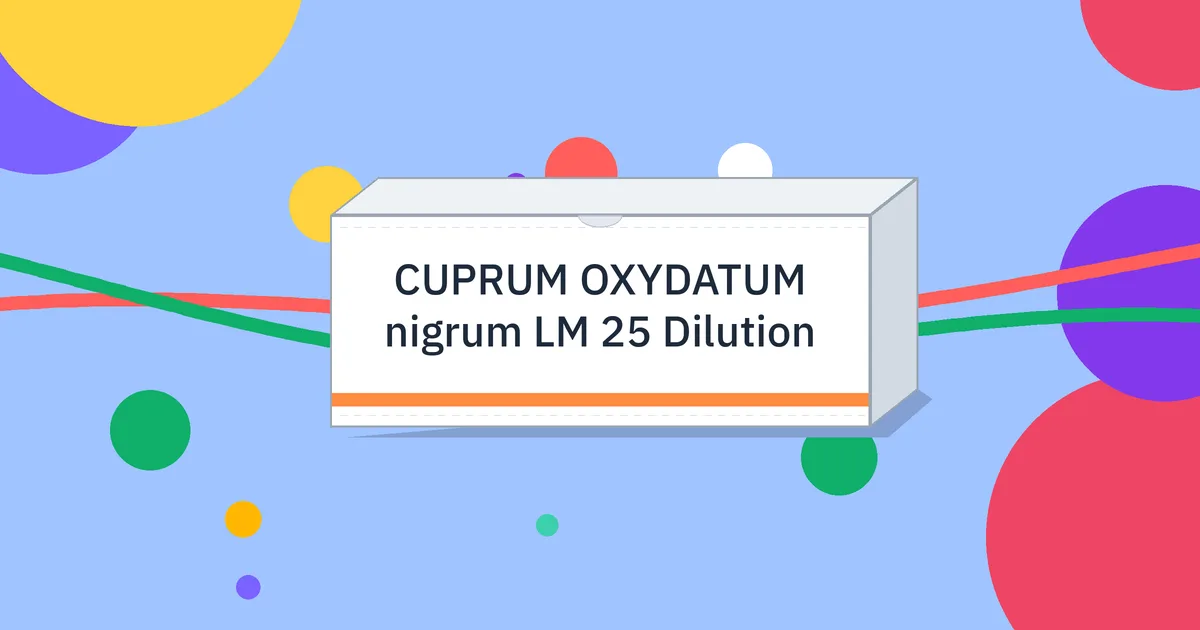 Symbolbild: Packung mit der Aufschrift CUPRUM OXYDATUM nigrum LM 25 Dilution (PZN 13458835) – Verfügbarkeit und Bezug in Apotheken in Frankfurt am Main