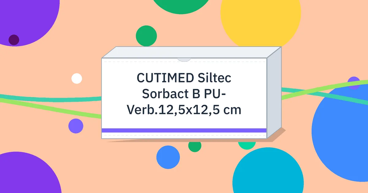 Symbolbild: Packung mit der Aufschrift CUTIMED Siltec Sorbact B PU-Verb.12,5x12,5 cm (PZN 19472730) – Verfügbarkeit und Bezug in Apotheken in Frankfurt am Main