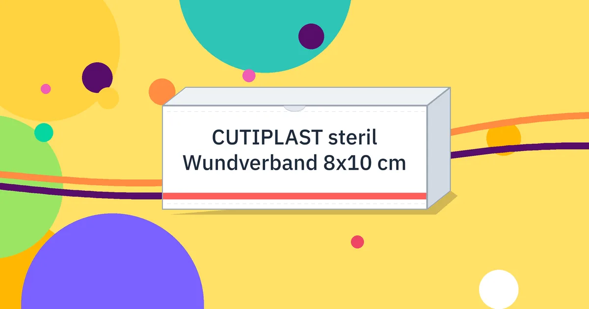 Symbolbild: Packung mit der Aufschrift CUTIPLAST steril Wundverband 8x10 cm (PZN 16538256) – Verfügbarkeit und Bezug in Apotheken in Frankfurt am Main