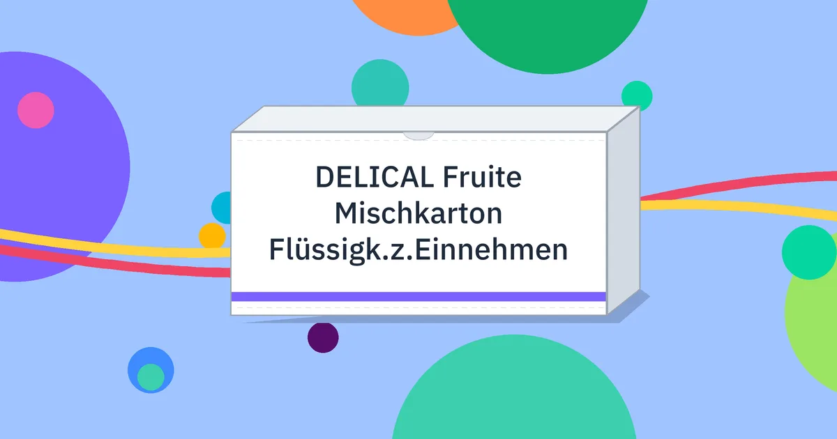 Symbolbild: Packung mit der Aufschrift DELICAL Fruite Mischkarton Flüssigk.z.Einnehmen (PZN 15744717) – Verfügbarkeit und Bezug in Apotheken in Frankfurt am Main