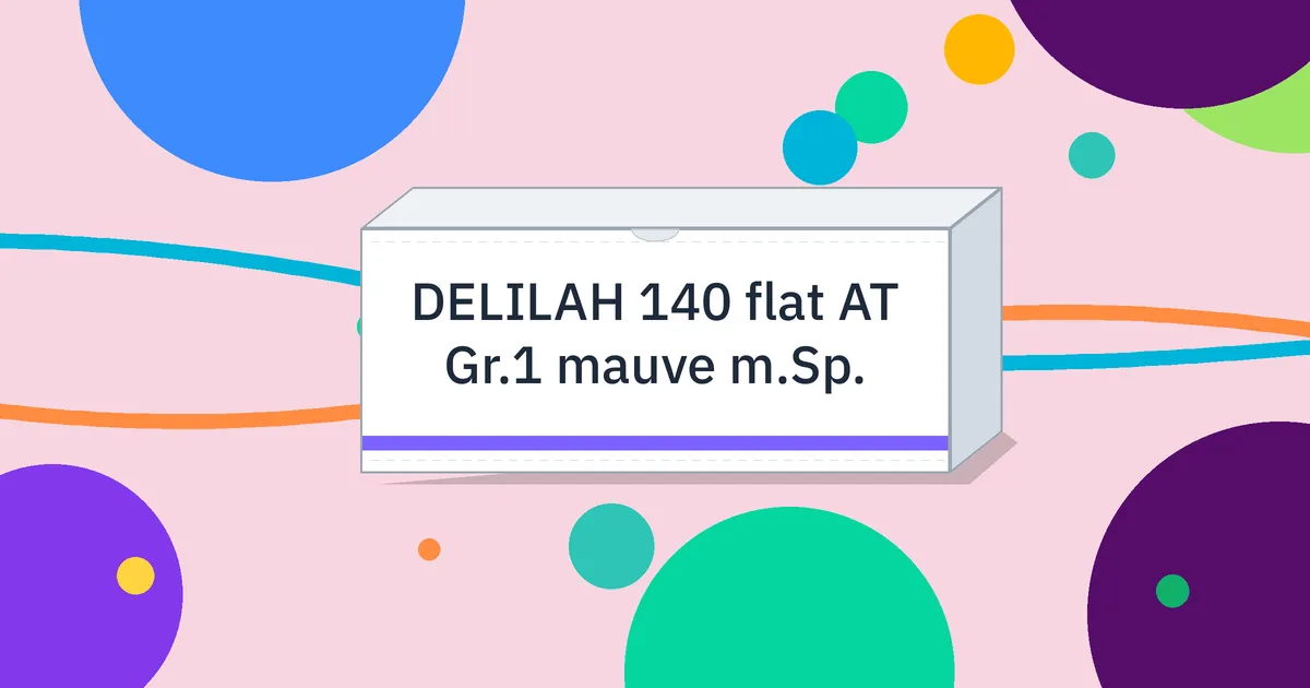 Symbolbild: Packung mit der Aufschrift DELILAH 140 flat AT Gr.1 mauve m.Sp. (PZN 14247508) – Verfügbarkeit und Bezug in Apotheken in Frankfurt am Main