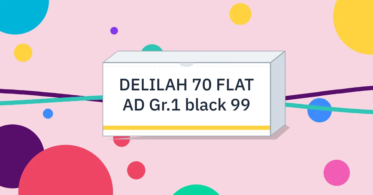Symbolbild: Packung mit der Aufschrift DELILAH 70 FLAT AD Gr.1 black 99 (PZN 13847465) – Verfügbarkeit und Bezug in Apotheken in Frankfurt am Main