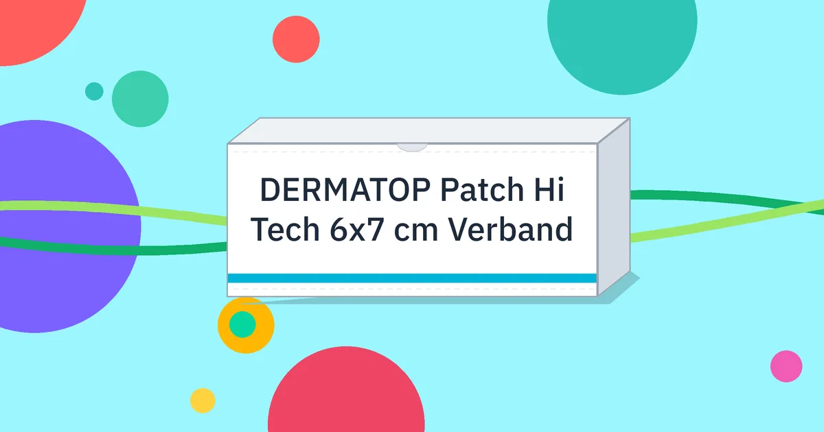 Symbolbild: Packung mit der Aufschrift DERMATOP Patch Hi Tech 6x7 cm Verband (PZN 19999638) – Verfügbarkeit und Bezug in Apotheken in Frankfurt am Main