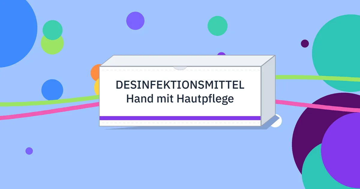 Symbolbild: Packung mit der Aufschrift DESINFEKTIONSMITTEL Hand mit Hautpflege (PZN 16687329) – Verfügbarkeit und Bezug in Apotheken in Frankfurt am Main