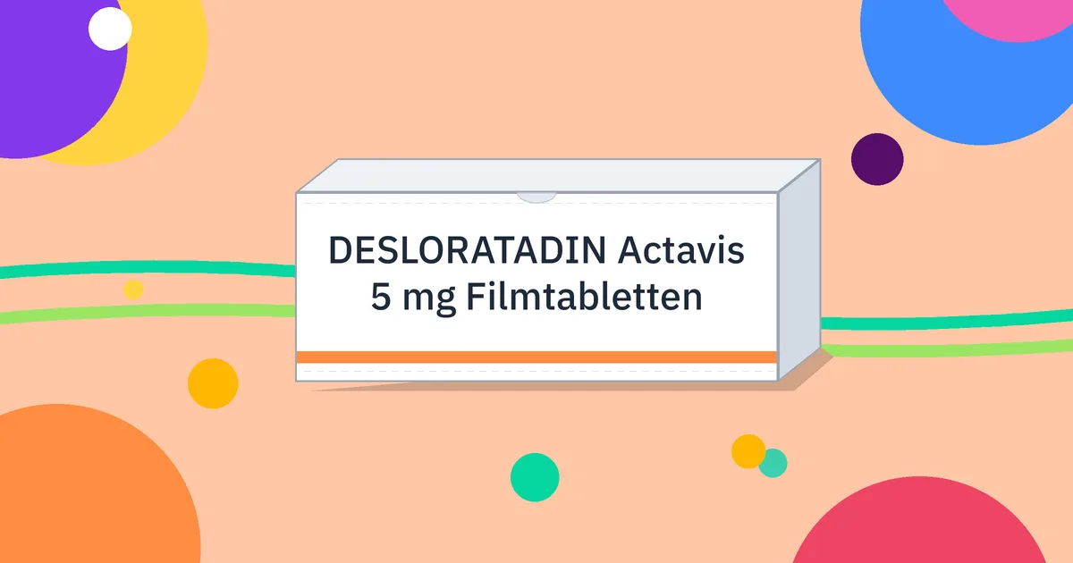 Symbolbild: Packung mit der Aufschrift DESLORATADIN Actavis 5 mg Filmtabletten (PZN 16785374) – Verfügbarkeit und Bezug in Apotheken in Frankfurt am Main