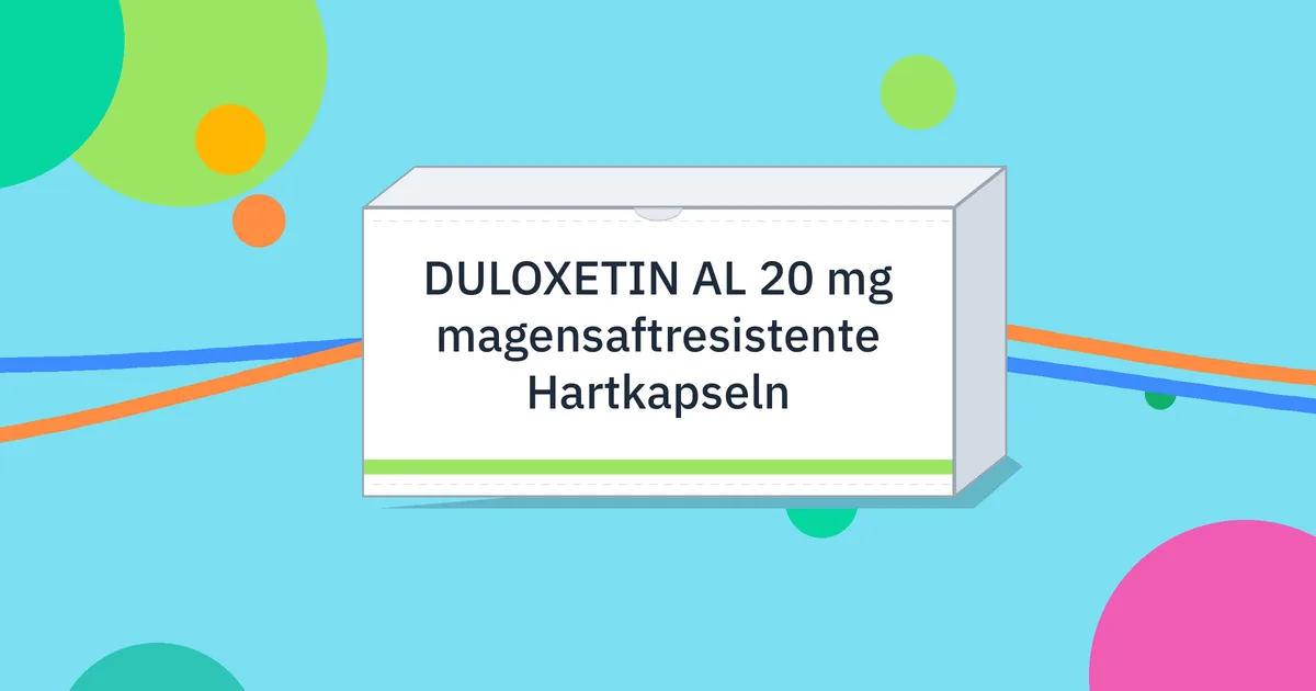 Symbolbild: Packung mit der Aufschrift DULOXETIN AL 20 mg magensaftresistente Hartkapseln (PZN 11188610) – Verfügbarkeit und Bezug in Apotheken in Frankfurt am Main