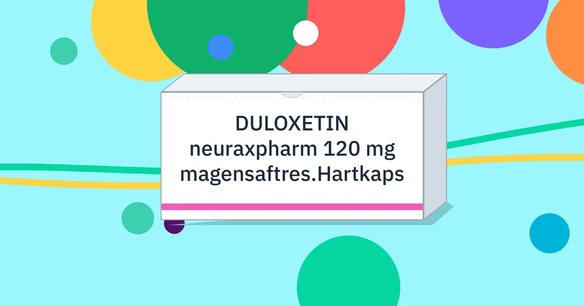 Symbolbild: Packung mit der Aufschrift DULOXETIN neuraxpharm 120 mg magensaftres.Hartkaps (PZN 16901656) – Verfügbarkeit und Bezug in Apotheken in Frankfurt am Main