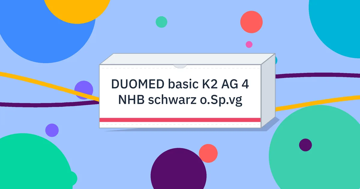 Symbolbild: Packung mit der Aufschrift DUOMED basic K2 AG 4 NHB schwarz o.Sp.vg (PZN 20908859) – Verfügbarkeit und Bezug in Apotheken in Frankfurt am Main