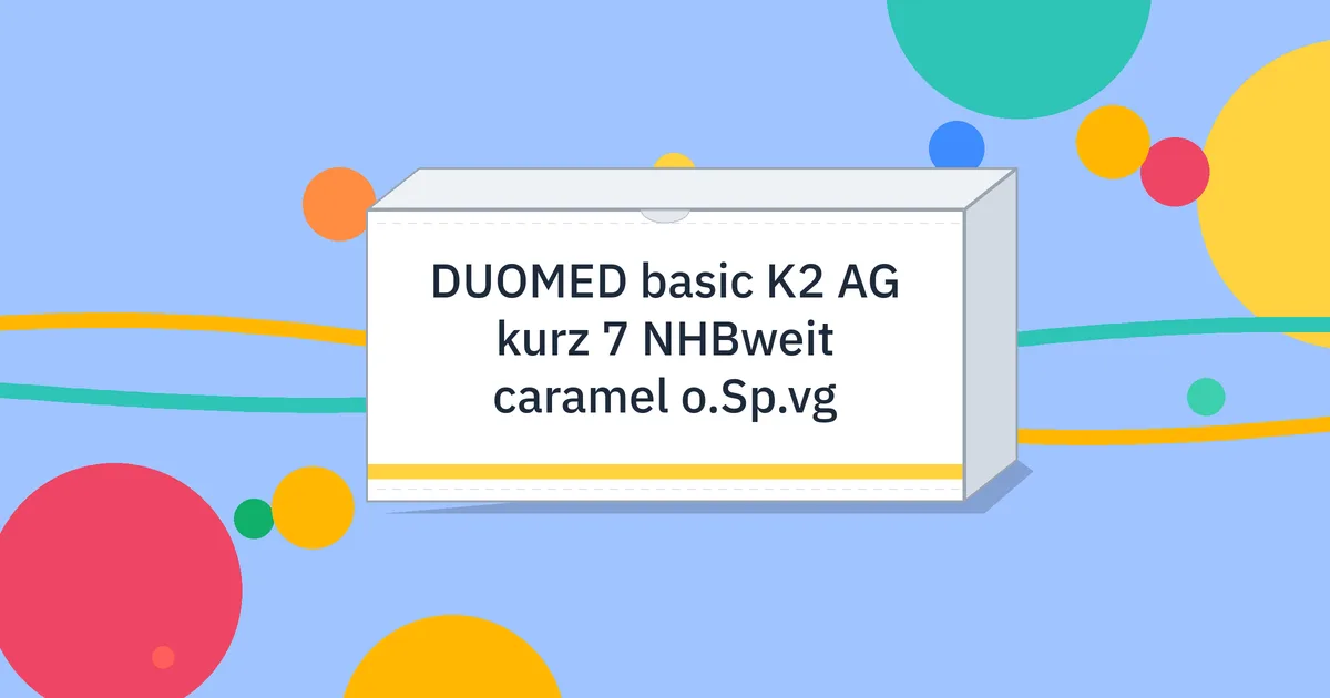 Symbolbild: Packung mit der Aufschrift DUOMED basic K2 AG kurz 7 NHBweit caramel o.Sp.vg (PZN 20908374) – Verfügbarkeit und Bezug in Apotheken in Frankfurt am Main
