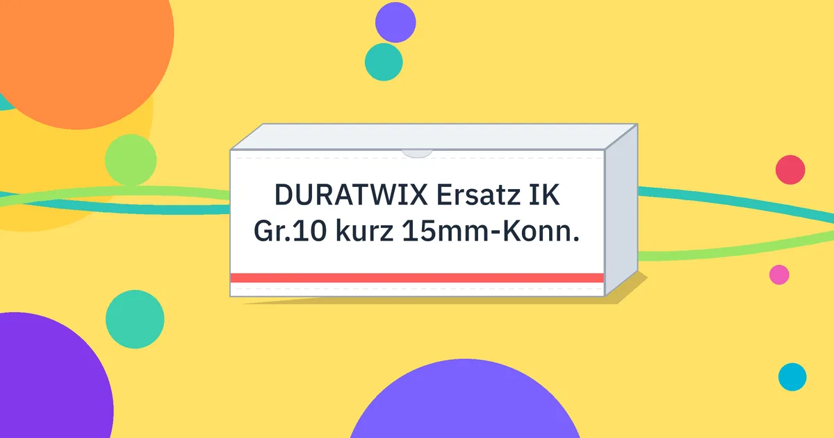 Symbolbild: Packung mit der Aufschrift DURATWIX Ersatz IK Gr.10 kurz 15mm-Konn. (PZN 06976707) – Verfügbarkeit und Bezug in Apotheken in Frankfurt am Main