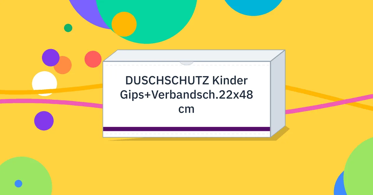 Symbolbild: Packung mit der Aufschrift DUSCHSCHUTZ Kinder Gips+Verbandsch.22x48 cm (PZN 11147597) – Verfügbarkeit und Bezug in Apotheken in Frankfurt am Main