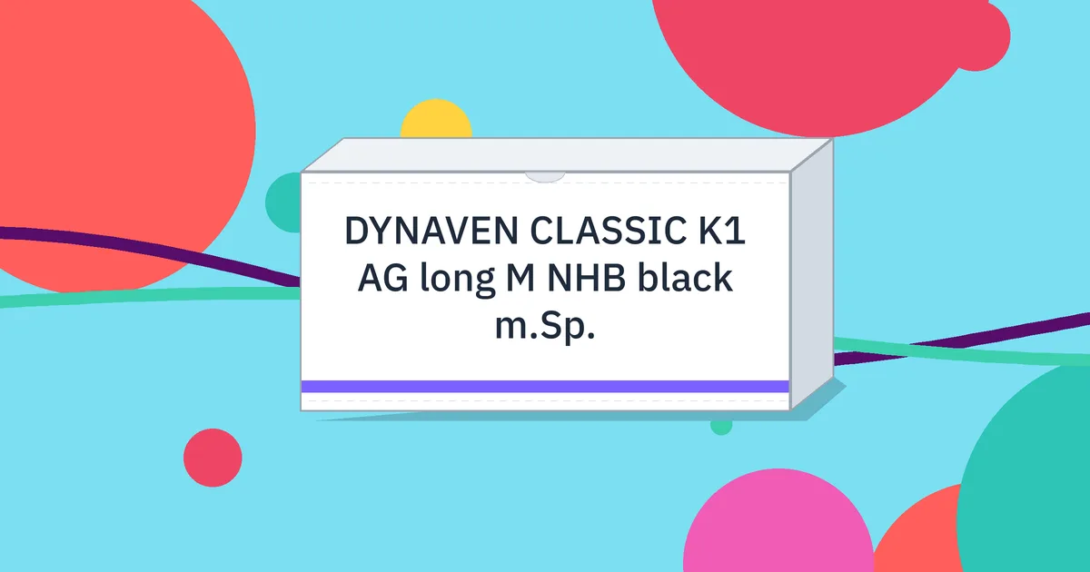 Symbolbild: Packung mit der Aufschrift DYNAVEN CLASSIC K1 AG long M NHB black m.Sp. (PZN 18415658) – Verfügbarkeit und Bezug in Apotheken in Frankfurt am Main