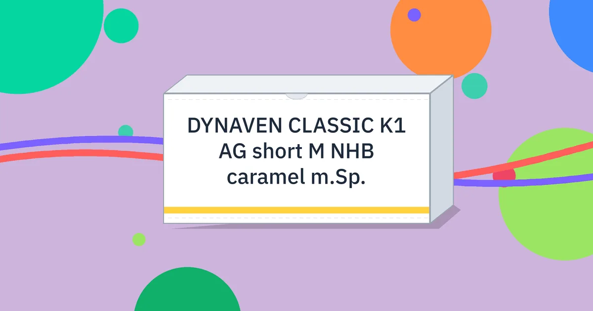 Symbolbild: Packung mit der Aufschrift DYNAVEN CLASSIC K1 AG short M NHB caramel m.Sp. (PZN 18415776) – Verfügbarkeit und Bezug in Apotheken in Frankfurt am Main