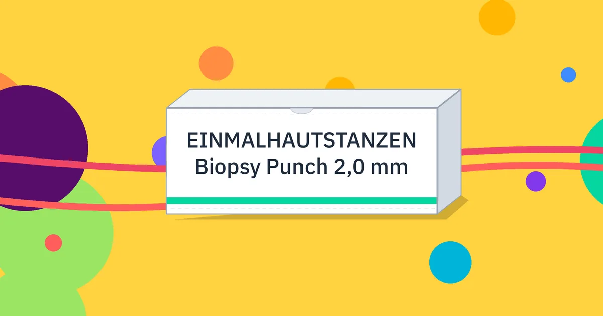 Symbolbild: Packung mit der Aufschrift EINMALHAUTSTANZEN Biopsy Punch 2,0 mm (PZN 19104185) – Verfügbarkeit und Bezug in Apotheken in Frankfurt am Main