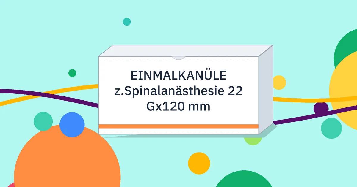Symbolbild: Packung mit der Aufschrift EINMALKANÜLE z.Spinalanästhesie 22 Gx120 mm (PZN 00884358) – Verfügbarkeit und Bezug in Apotheken in Frankfurt am Main