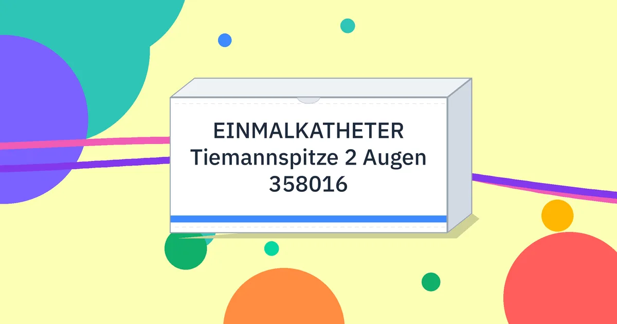 Symbolbild: Packung mit der Aufschrift EINMALKATHETER Tiemannspitze 2 Augen 358016 (PZN 20288670) – Verfügbarkeit und Bezug in Apotheken in Frankfurt am Main