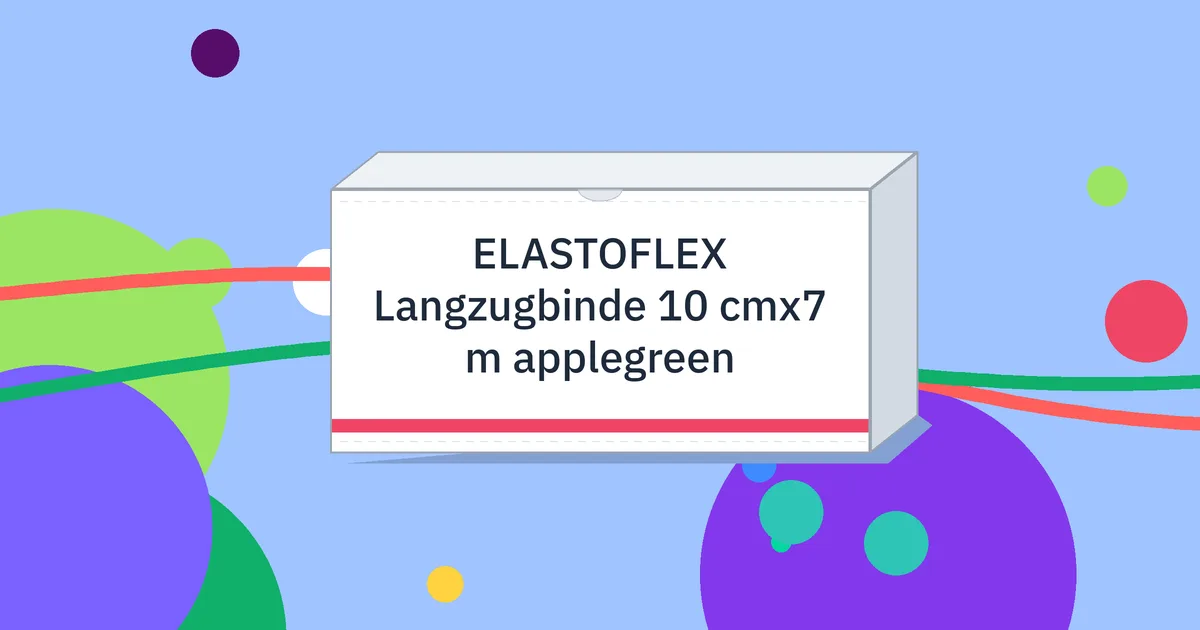 Symbolbild: Packung mit der Aufschrift ELASTOFLEX Langzugbinde 10 cmx7 m applegreen (PZN 12637323) – Verfügbarkeit und Bezug in Apotheken in Frankfurt am Main