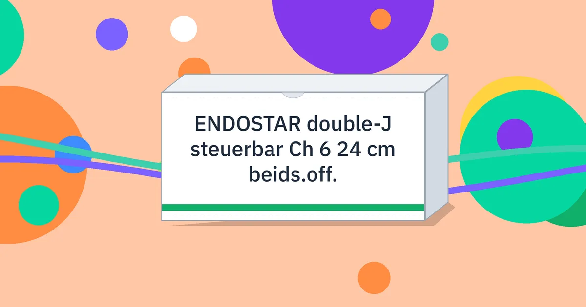 Symbolbild: Packung mit der Aufschrift ENDOSTAR double-J steuerbar Ch 6 24 cm beids.off. (PZN 00439687) – Verfügbarkeit und Bezug in Apotheken in Frankfurt am Main