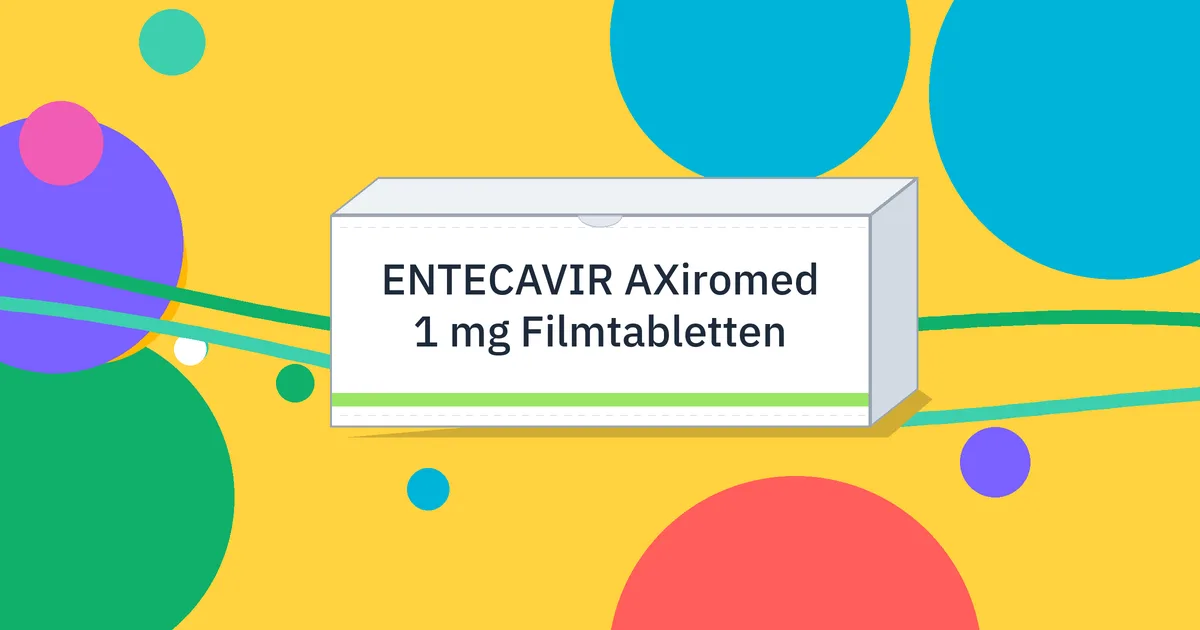 Symbolbild: Packung mit der Aufschrift ENTECAVIR AXiromed 1 mg Filmtabletten (PZN 16242981) – Verfügbarkeit und Bezug in Apotheken in Frankfurt am Main