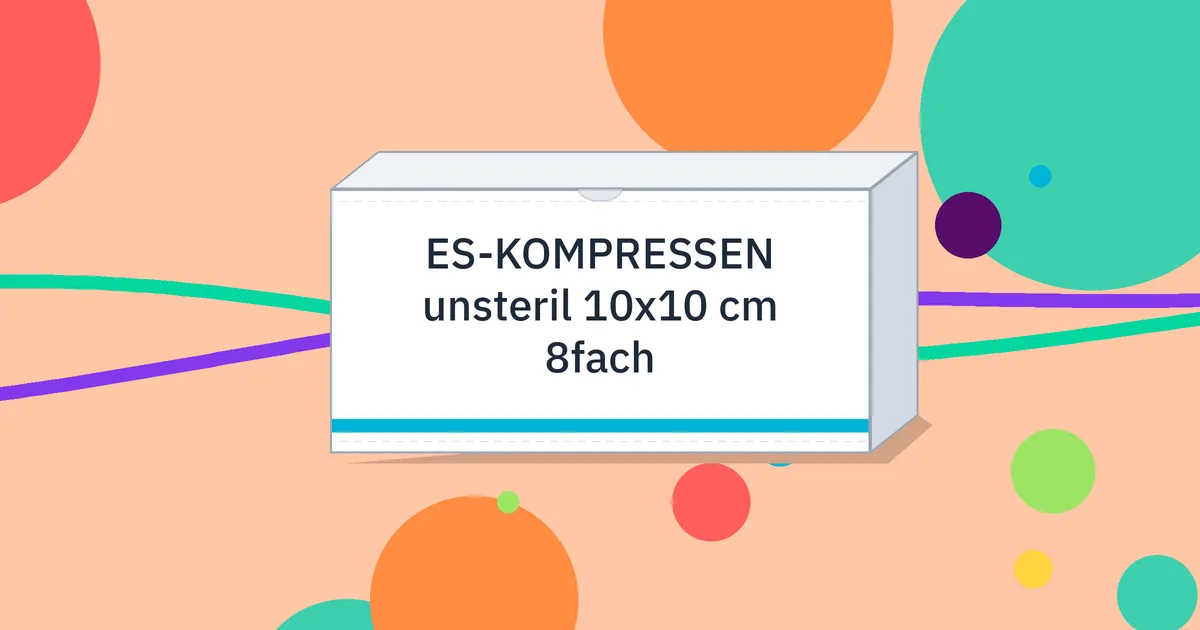 Symbolbild: Packung mit der Aufschrift ES-KOMPRESSEN unsteril 10x10 cm 8fach (PZN 19700591) – Verfügbarkeit und Bezug in Apotheken in Frankfurt am Main