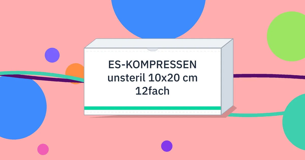 Symbolbild: Packung mit der Aufschrift ES-KOMPRESSEN unsteril 10x20 cm 12fach (PZN 09396229) – Verfügbarkeit und Bezug in Apotheken in Frankfurt am Main