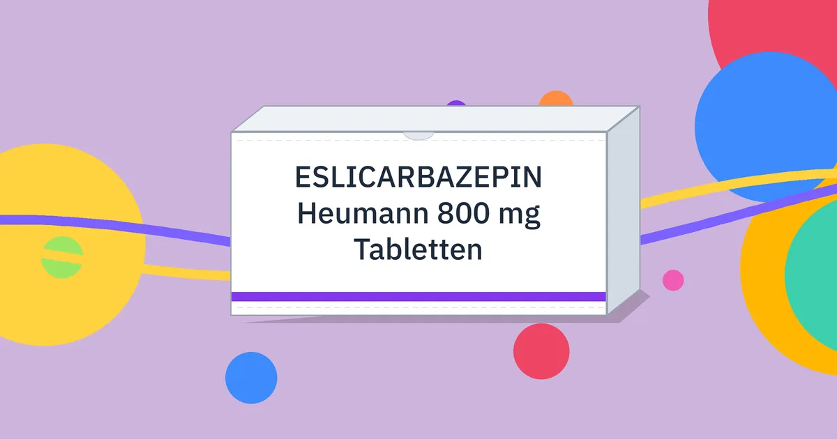 Symbolbild: Packung mit der Aufschrift ESLICARBAZEPIN Heumann 800 mg Tabletten (PZN 15862701) – Verfügbarkeit und Bezug in Apotheken in Frankfurt am Main
