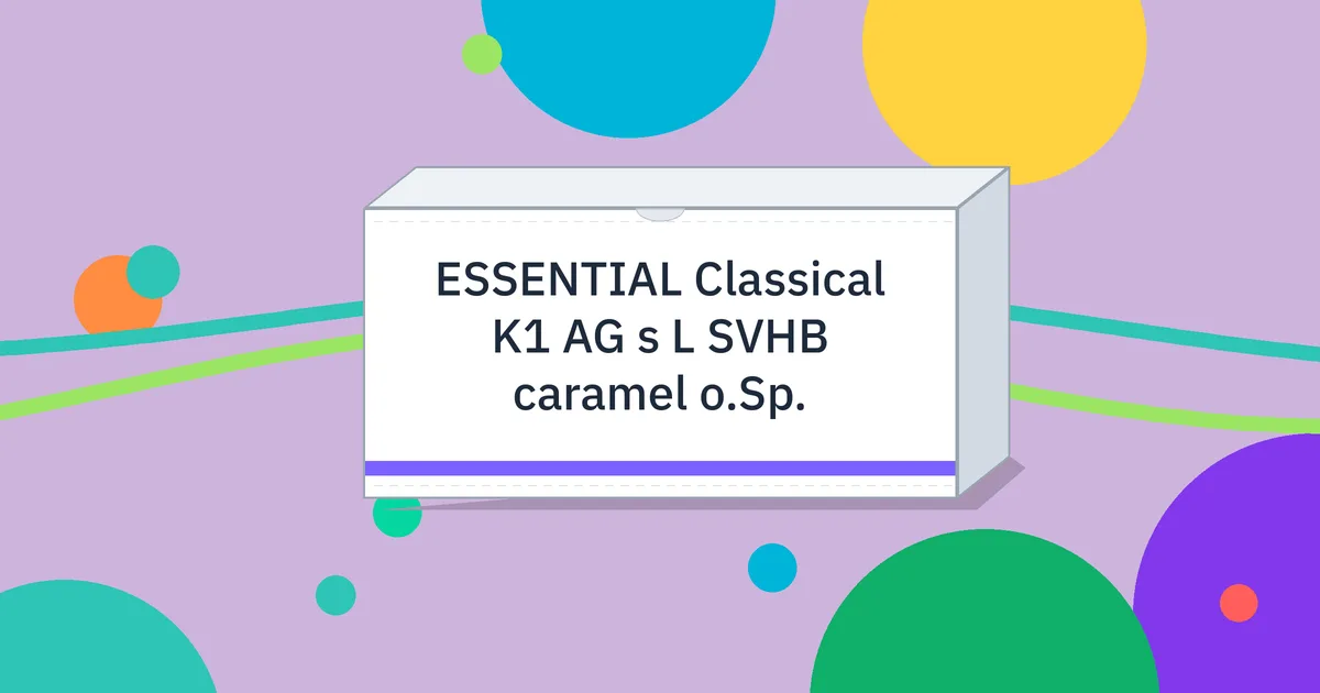 Symbolbild: Packung mit der Aufschrift ESSENTIAL Classical K1 AG s L SVHB caramel o.Sp. (PZN 18420085) – Verfügbarkeit und Bezug in Apotheken in Frankfurt am Main