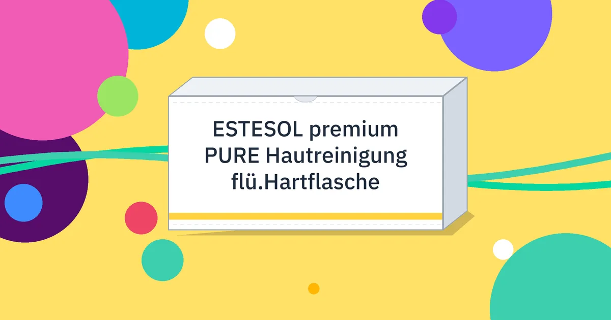 Symbolbild: Packung mit der Aufschrift ESTESOL premium PURE Hautreinigung flü.Hartflasche (PZN 17412505) – Verfügbarkeit und Bezug in Apotheken in Frankfurt am Main