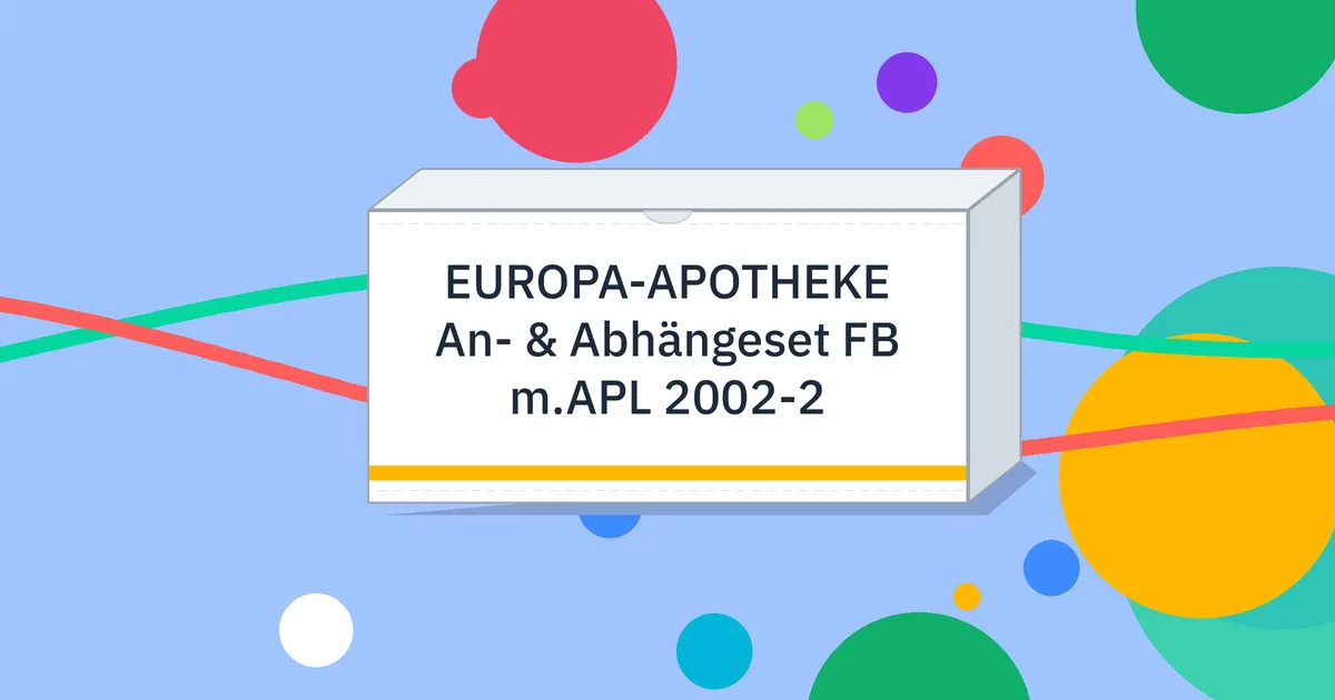 Symbolbild: Packung mit der Aufschrift EUROPA-APOTHEKE An- & Abhängeset FB m.APL 2002-2 (PZN 19288995) – Verfügbarkeit und Bezug in Apotheken in Frankfurt am Main