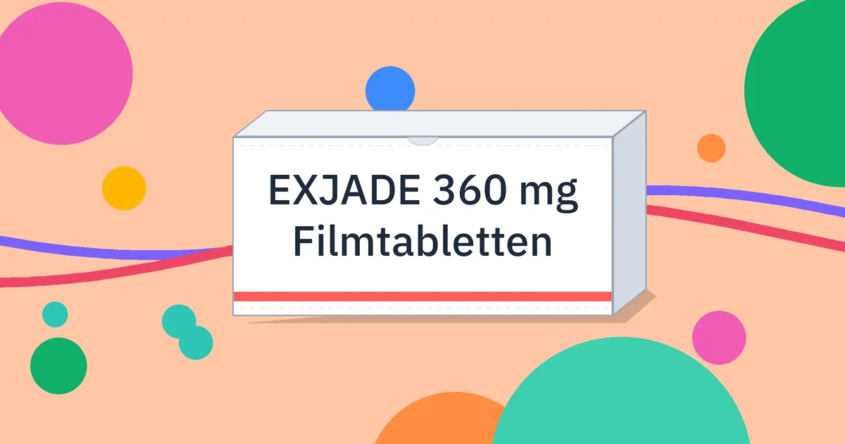 Symbolbild: Packung mit der Aufschrift EXJADE 360 mg Filmtabletten (PZN 13508881) – Verfügbarkeit und Bezug in Apotheken in Frankfurt am Main