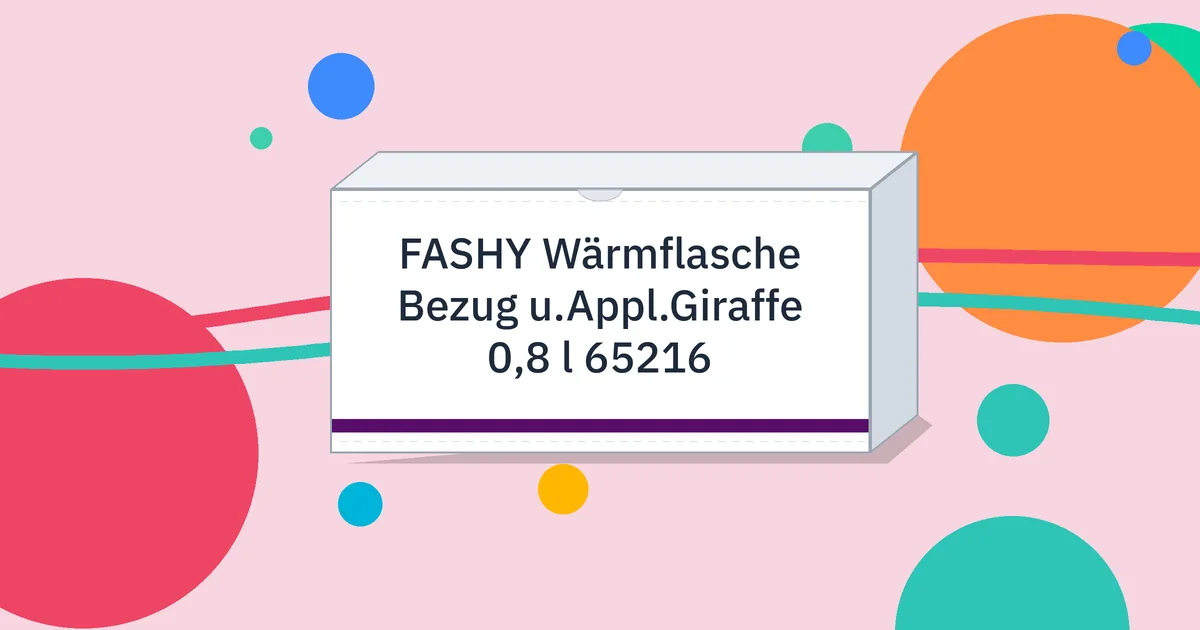 Symbolbild: Packung mit der Aufschrift FASHY Wärmflasche Bezug u.Appl.Giraffe 0,8 l 65216 (PZN 15573109) – Verfügbarkeit und Bezug in Apotheken in Frankfurt am Main