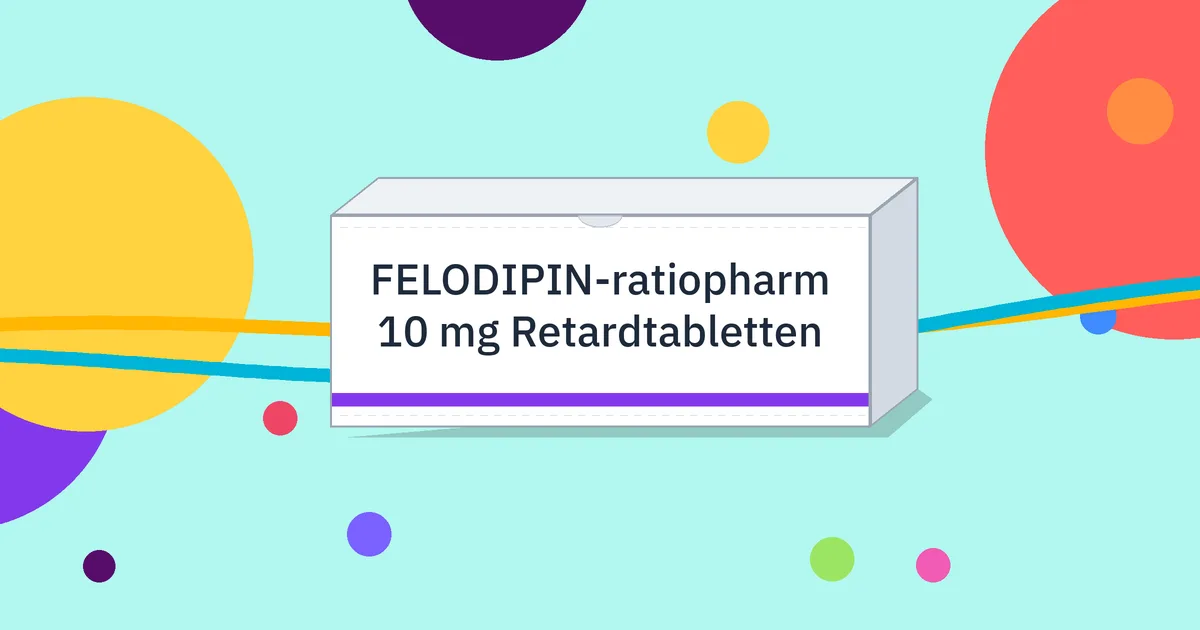 Symbolbild: Packung mit der Aufschrift FELODIPIN-ratiopharm 10 mg Retardtabletten (PZN 16357804) – Verfügbarkeit und Bezug in Apotheken in Frankfurt am Main