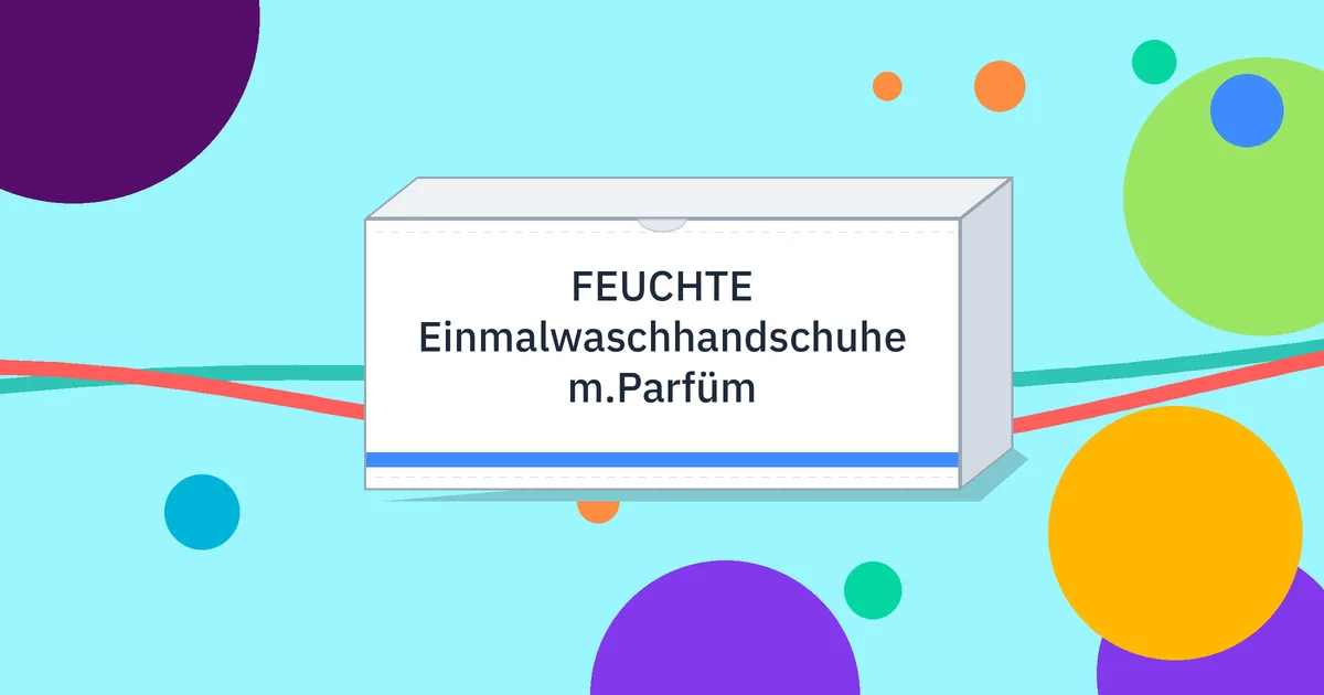 Symbolbild: Packung mit der Aufschrift FEUCHTE Einmalwaschhandschuhe m.Parfüm (PZN 11090851) – Verfügbarkeit und Bezug in Apotheken in Frankfurt am Main