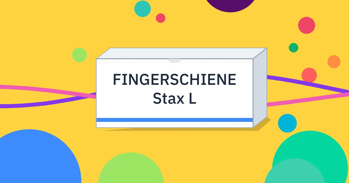 Symbolbild: Packung mit der Aufschrift FINGERSCHIENE Stax L (PZN 19069626) – Verfügbarkeit und Bezug in Apotheken in Frankfurt am Main