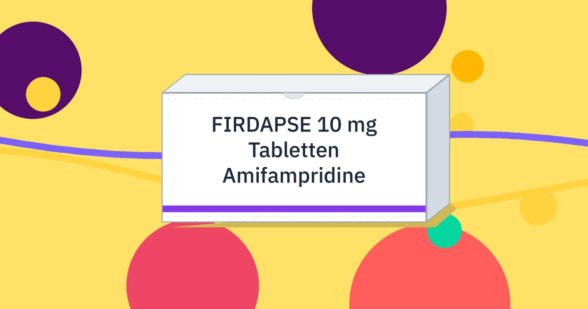 Symbolbild: Packung mit der Aufschrift FIRDAPSE 10 mg Tabletten Amifampridine (PZN 12501115) – Verfügbarkeit und Bezug in Apotheken in Frankfurt am Main