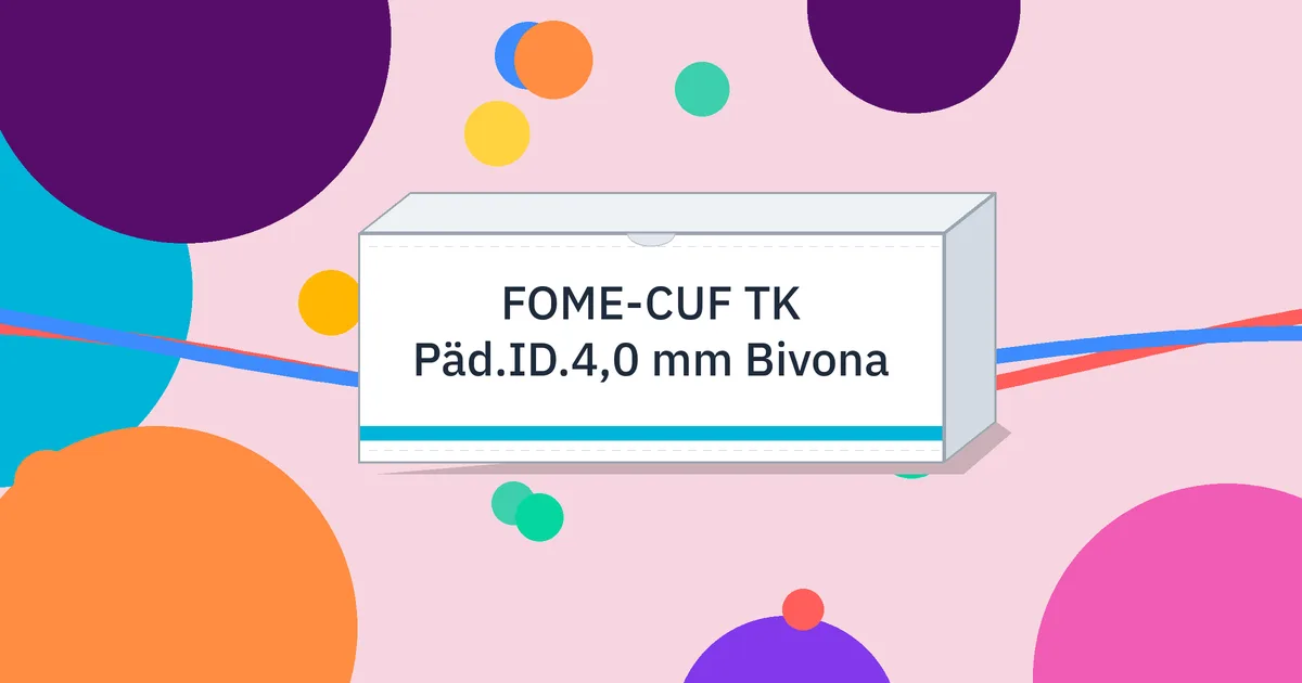 Symbolbild: Packung mit der Aufschrift FOME-CUF TK Päd.ID.4,0 mm Bivona (PZN 02255655) – Verfügbarkeit und Bezug in Apotheken in Frankfurt am Main