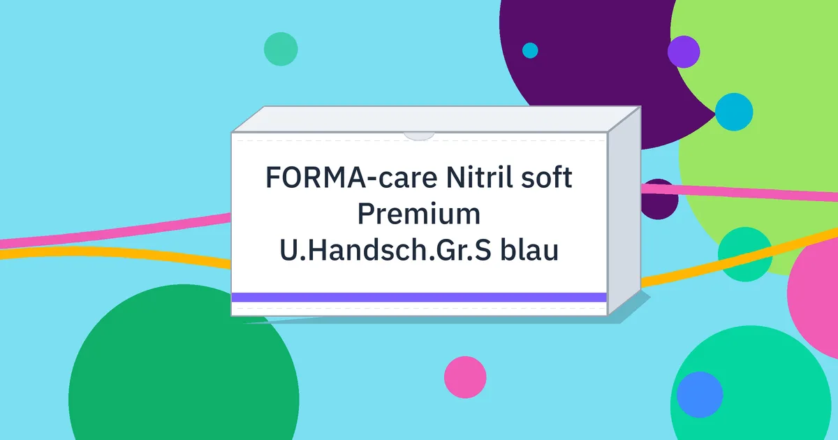 Symbolbild: Packung mit der Aufschrift FORMA-care Nitril soft Premium U.Handsch.Gr.S blau (PZN 15742859) – Verfügbarkeit und Bezug in Apotheken in Frankfurt am Main