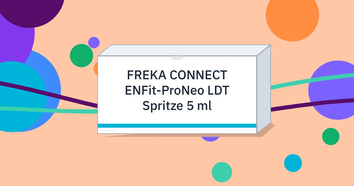 Symbolbild: Packung mit der Aufschrift FREKA CONNECT ENFit-ProNeo LDT Spritze 5 ml (PZN 19523290) – Verfügbarkeit und Bezug in Apotheken in Frankfurt am Main