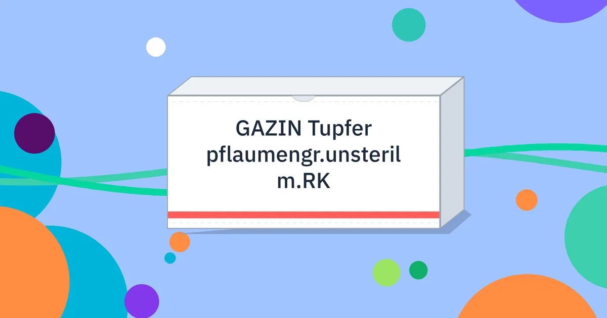 Symbolbild: Packung mit der Aufschrift GAZIN Tupfer pflaumengr.unsteril m.RK (PZN 01369090) – Verfügbarkeit und Bezug in Apotheken in Frankfurt am Main