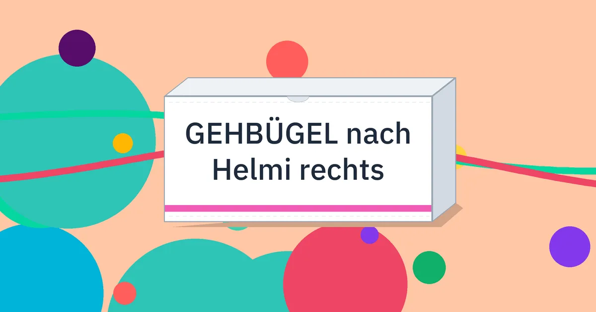 Symbolbild: Packung mit der Aufschrift GEHBÜGEL nach Helmi rechts (PZN 03905233) – Verfügbarkeit und Bezug in Apotheken in Frankfurt am Main